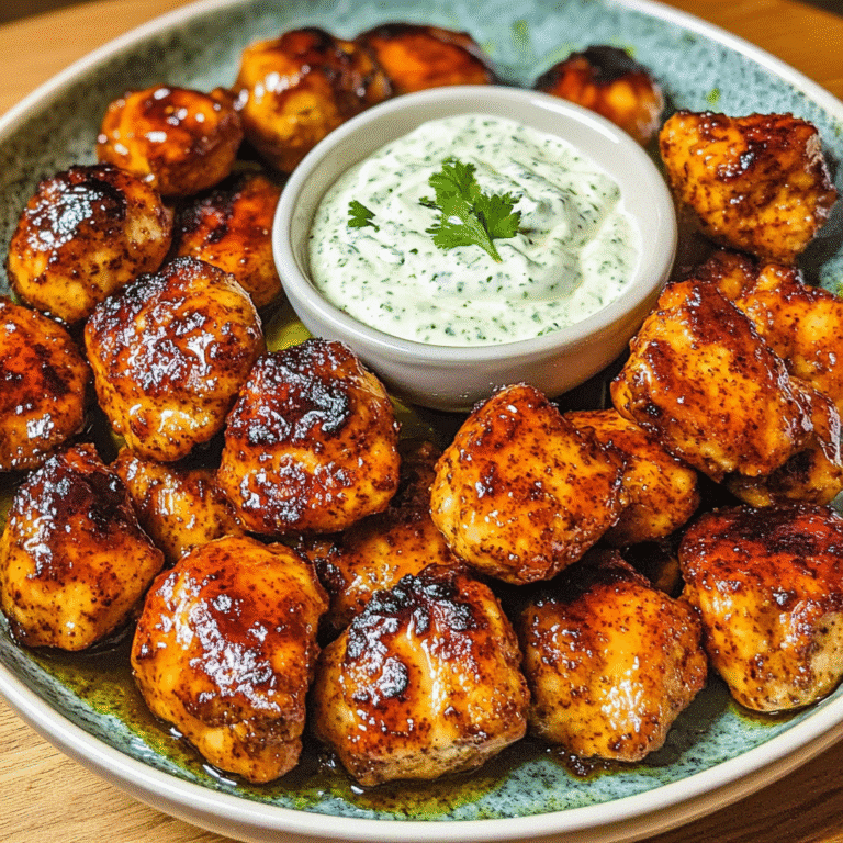 Spicy Honey Glazed Chicken Bites with Creamy Cilantro Dip