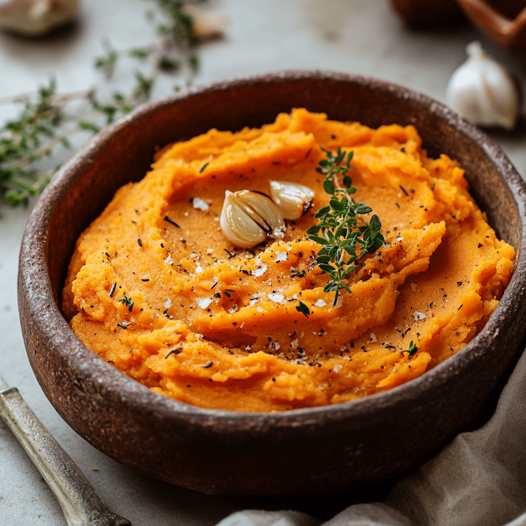 Roasted Garlic Mashed Sweet Potatoes: Creamy Holiday Side
