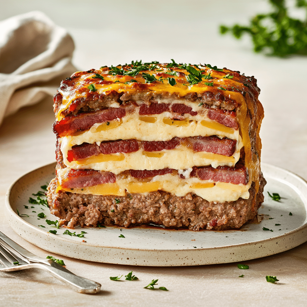 Smoked Bacon Triple-Cheese Stack Meatloaf